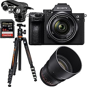 Sony ILCE-7M3K/B a7III Full Frame Mirrorless Interchangeable Lens Camera with 28-70mm Bundle with DS 85mm T1.5 Cine Lens, 64GB Memory Card, X-Y Plug-in Microphone and Aluminum Travel Tripod