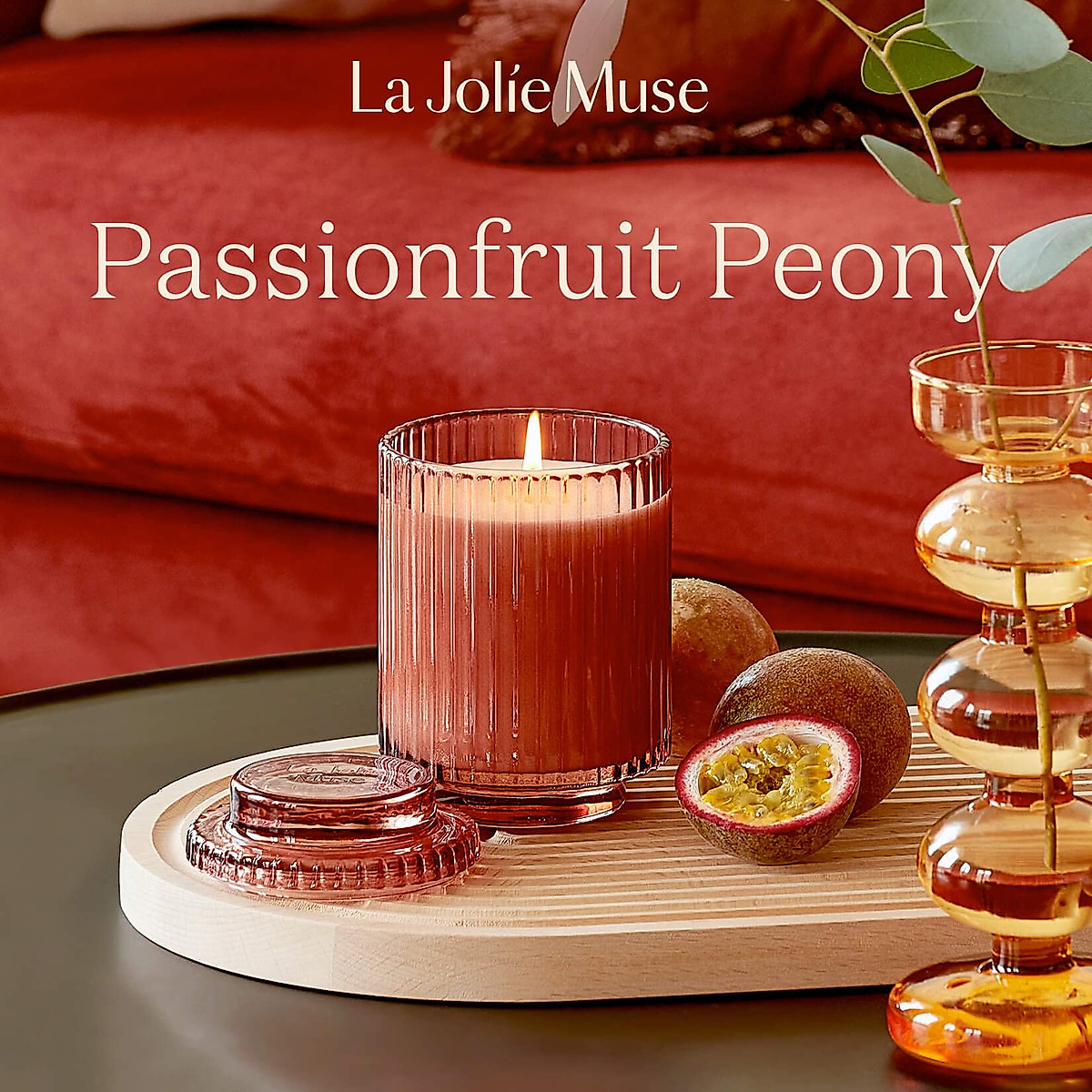 LA JOLIE MUSE Candles for Home Scented - Passionfruit Peony Scented Candle, Natural Soy Wax, 80 Hours Long Burning, Candles Gifts for Women, 12.3oz