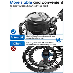 Borenbuir [Newest &Ultra-Durable] Microphone Shock Mount with Pop Filter [Custom Built for Blue yeti Mic] Anti-Vibration Suspension Shock Mount Holder Clip Compatible with Blue Yeti Microphones