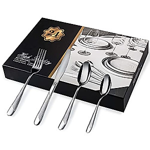 24-Piece Silverware Set Stainless Steel Cutlery Flatware Set with Premium Gift Box Service for 6, Modern & Classic Design Utensil Sets Includes Spoons, Forks & Knives, Dishwasher Safe
