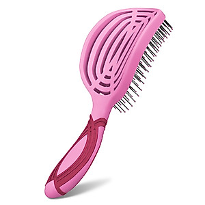 NuWay 4HAIR DoubleC PRO U.S. Patented Double Curved Detangling Brush is Hair Dryer Safe (Red Violet)