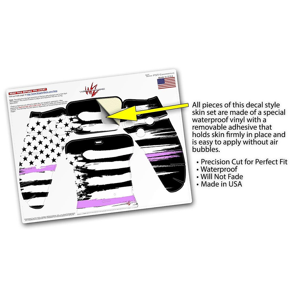 WraptorSkinz Skin Wrap compatible with Sony PS5 DualSense Controller Brushed USA American Flag Pink Line (CONTROLLER NOT INCLUDED)