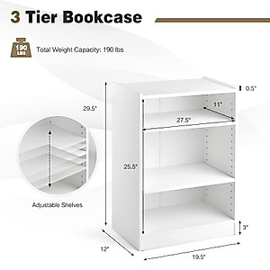 LOKO 3-Tier Open Bookcase, Modern 3-Cube Bookshelf with 18-Position Adjustable Shelves & Anti-toppling Devices, Multipurpose Cubical Display Storage Organizer for Living Room Study (1, White)