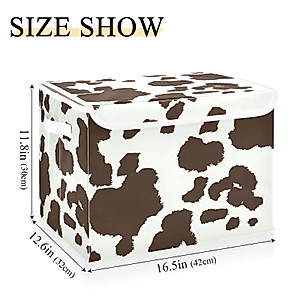 ALAZA Collapsible Large Storage Bin with Lid, Brown Cow Print Foldable Storage Cube Box Organizer Basket with Handles, Clothes Blanket Box for Shelves, Closet, Nursery, Playroom