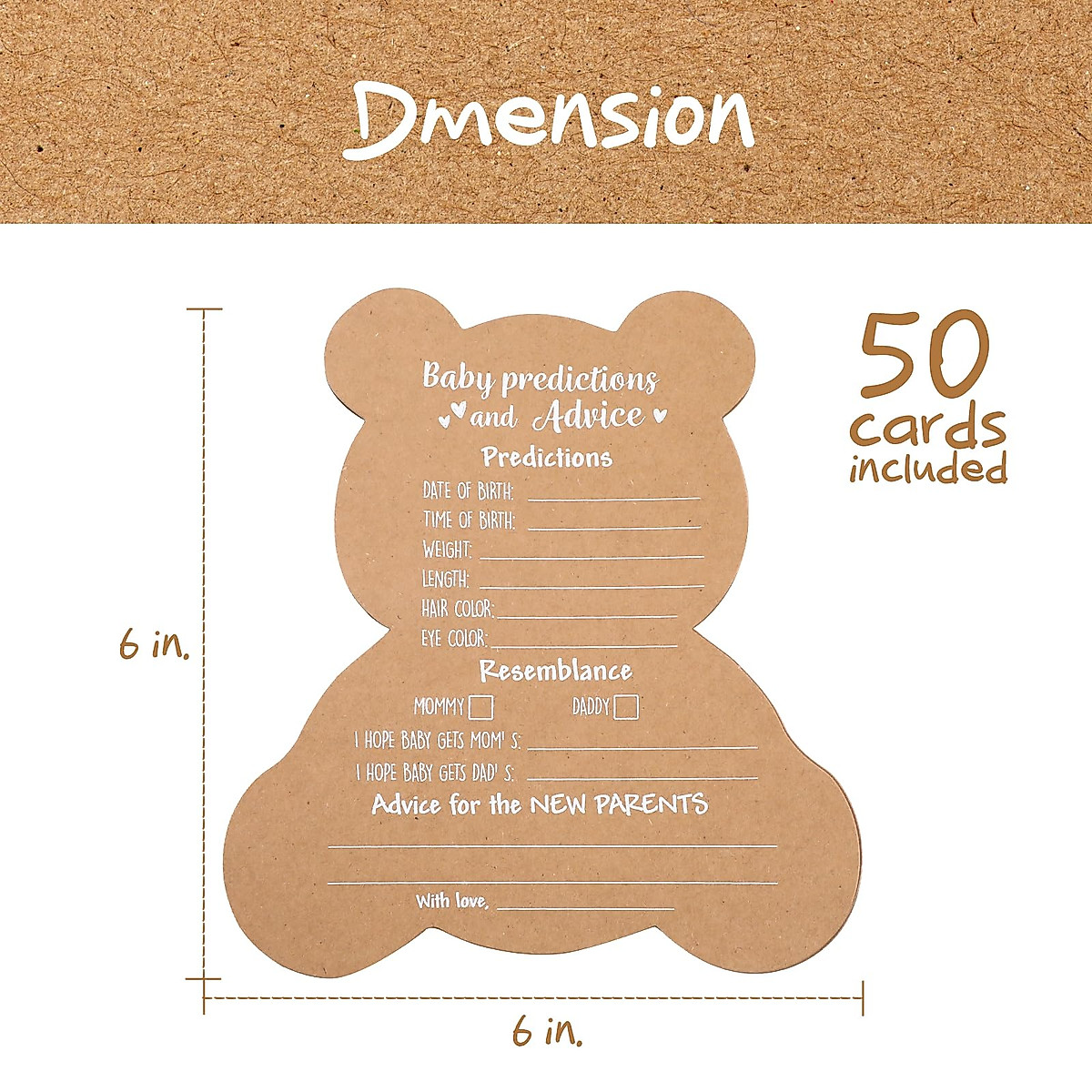 Fonder Mols Bear Baby Prediction Cards for Baby Shower Decorations, We Can Bearly Wait Baby Advice Cards for Neutral Boy or Girl Gender Reveal Party Guessing Games Supplies (Set of 50)