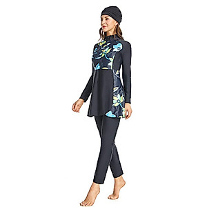 Muslim Swimsuits for Women Modest Islamic Hijab Long Sleeve Swimwear Burkinis Bathing Suit Swimming Beachwear (S1, XS)