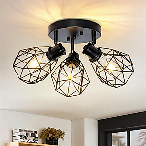 Mlihove Kitchen Light Fixtures Ceiling Mount Black Multi-Directional Modern Flush Mount Ceiling Light Fixture 3 Lights, Adjustable Ceiling Lamp for Kitchen Hallway Dining Room Entryway