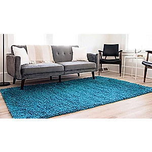 Unique Loom Solid Shag Collection Area Rug (8' x 10' Rectangle, Turquoise)