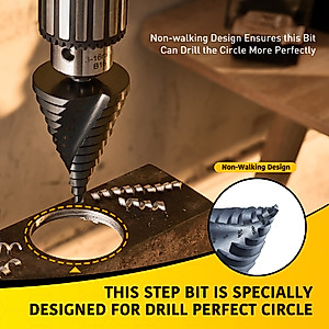 Anfrere 12 Sizes Step Drill Bit, 1/4 to 2-3/8 inch Black High Speed Steel Drill Cone Bits for Sheet Metal Hole Drilling Cutting, Sprial Unibit Extra Large 2-3/8 inch