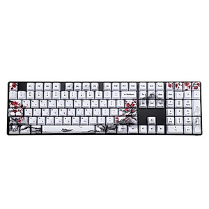 Keycap Set 110 Keys Plum Blossom Keycap Set OEM Profile PBT Sublimation Keycaps for Gaming Keyboard (Color : White+Grey, Size : 110 Keys)