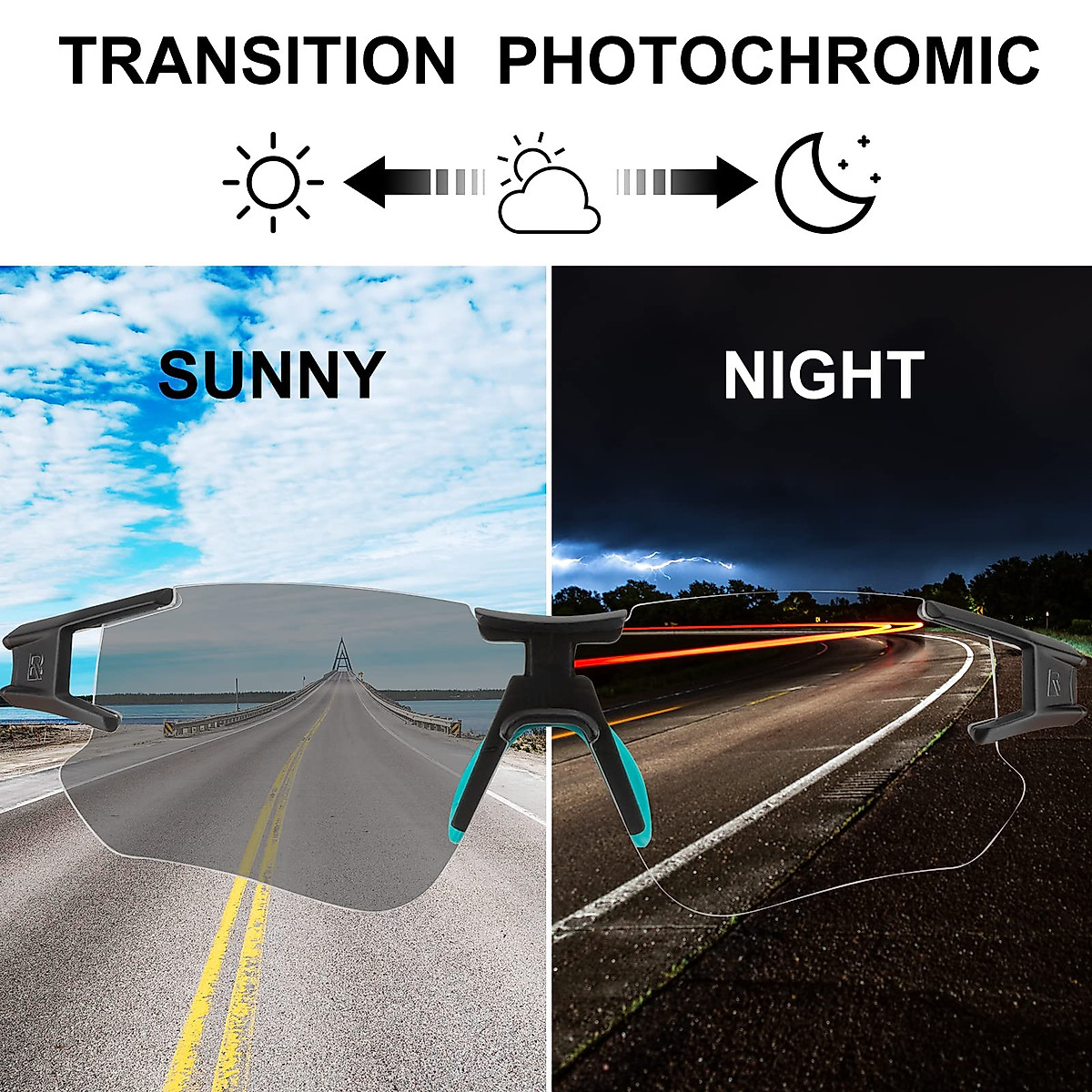 ROCKBROS Cycling Sunglasses Photochromic Bike Glasses for Men Women Sports Goggles UV Protection