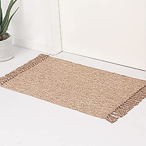 Boho Bathroom Rug Vintage Coffee Nordic Hand Woven Chindic Entry Way Rug | Rag Rug with Tassels Cotton Modern Floor Mat for Door Porch Kitchen, 2x3 Feet