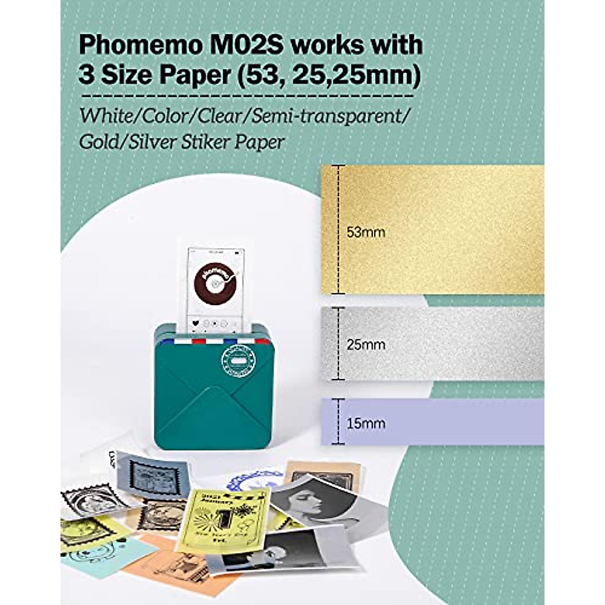 Phomemo M02S 304dpi Pocket Printer- Upgraded HD Bluetooth Thermal Photo Printer, Black and White Print-Out Phone Printer for Photo Printing, Plan Journal, Organization, Art Creation, Gift, DarkGreen