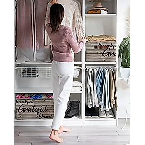 Cube Storage Bins Cloth Towel Organizer Thankful Grateful Blessed Thanksgiving Sunflower Farmhouse Rustic Wooden Fabric Collapsible Storage Baskets with Handles 1 Pack