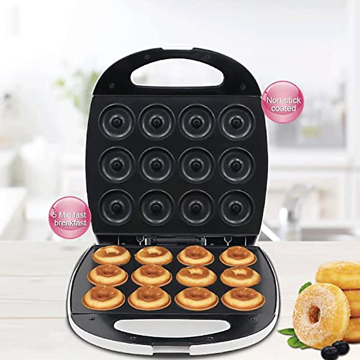 LKJHSDFG Electric Donut Maker, 12 Holes Commercial Doughnut Making Machine Non-Stick Teflon Coating Double Sides Heating Doughnut Maker for Restaurant Bakery Snack Bar