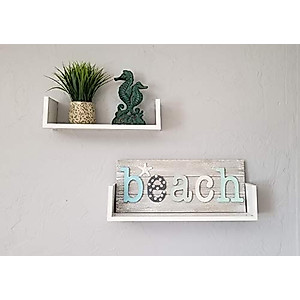 Tumbler Home Beach Wall Decor, Coastal Decorations for Home, Nautical Bathroom Décor, White Washed Pastel Beach Sign with Starfish