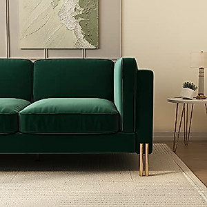 yunqishi YOUYA 94.88" W Modern Green Velvet Sofa Couch with Metal Gold Legs, 3-Seater Upholstered Emerald Green Sofa for Living Room, Bedroom, Office (Green)