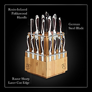 Hammer Stahl 21 Piece Knife Block Set | Classic Kitchen Knife Set | Stainless Steel Knife Set with Rotating Bamboo Block | Cooking Knife Set | The Ultimate Kitchen Collection