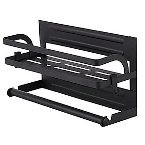 FUNOMOCYA Refrigerator Shelf Sundries Storage Container Magnetic Storage Rack Storage Stand Storage Shelf Single Layer Rack Storage Shelves Metal Dusting Black
