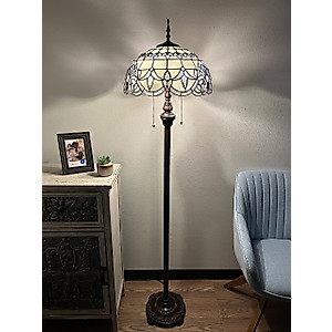 enjoy decor lamps Tiffany Floor Lamp White Stained Glass Baroque Style Lavender LED Bulbs Included for Living Room Dining Room Bedroom 16" D*16" W*64" H