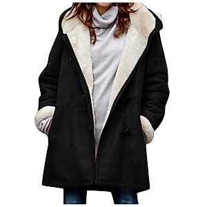OutTop Trendy Button Down Coats for Women Quilted Fleece Lined Jacket Breasted Plus Size Winter Warm Lapel Parka Outwear (XL, Black)