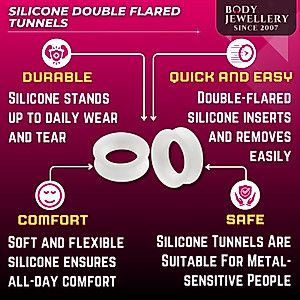 1 1/8" Inch (30mm) - White Silicone Double Flared Ear Plugs - Sold as a Pair