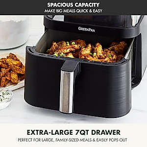 GreenPan Clearview Extra Large 7QT Air Fryer, 360° Clear Window, PFAS-Free Ceramic Nonstick Drawer and Tray, Heat to 400°F, 13-Presets, Shake Reminder, Keep Warm, Delay Start, Dishwasher Safe Parts