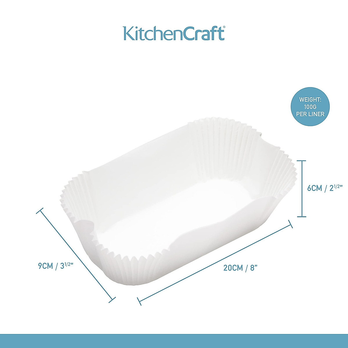 KitchenCraft Loaf Tin Liners, Non Stick, Cake and Bread Tin, 20 x 9 cm, Pack of 40 Liners, White