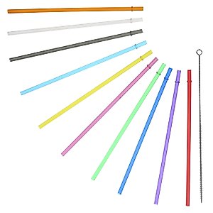 10.5" Long Rainbow Colored Reusable Plastic Replacement Straws, Fits Most Tumblers,Set of 10 with Cleaning Brush