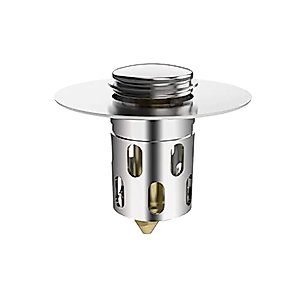 Universal Edition Bathroom Sink Stopper, Bullet Core Push Type Basin Pop-Up Drain Filter,Anti Clogging Bathtub Drain Plug No Overflow with Basket Hair Catcher for 1.02~1.98'' Drain Hole(1 Pack)