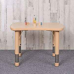 EMMA + OLIVER 21.875" W x 26.625" L Natural Plastic Adjustable Activity Table-School Table for 4