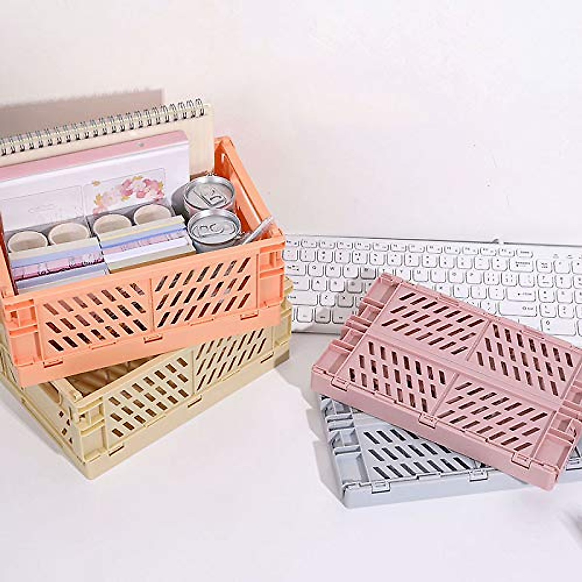 Hefddehy Collapsible Crate Plastic Folding Storage Box Basket Utility Cosmetic Container Pink