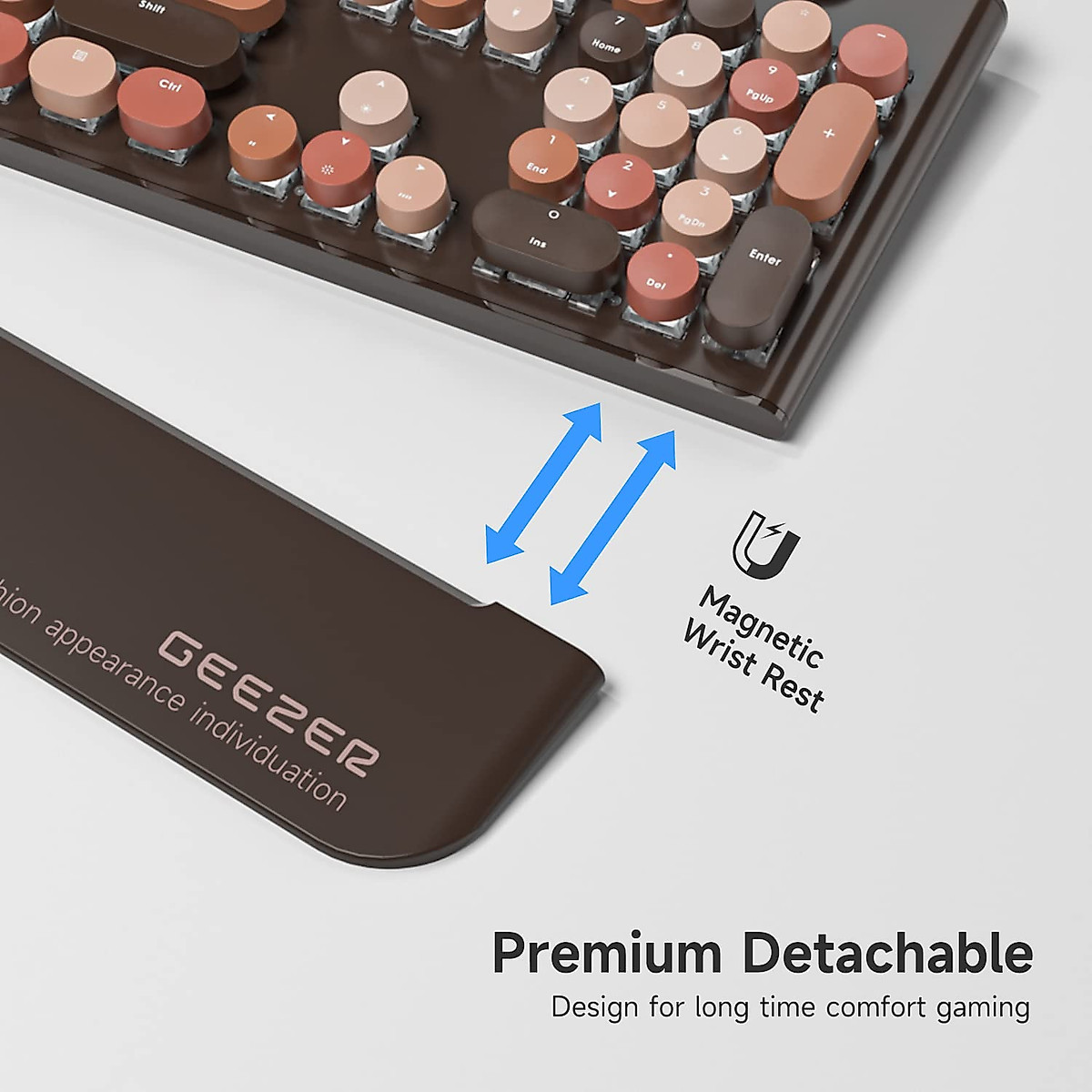 MOWUX Wireless Mechanical Keyboard, Multihost 2.4 GHz + Bluetooth + Type-C Wired Connectivity, LED Backlit PC Gaming Full-Size Rechagerable Keyboard, with Ergonomic Premium Magnetic Wrist Rest