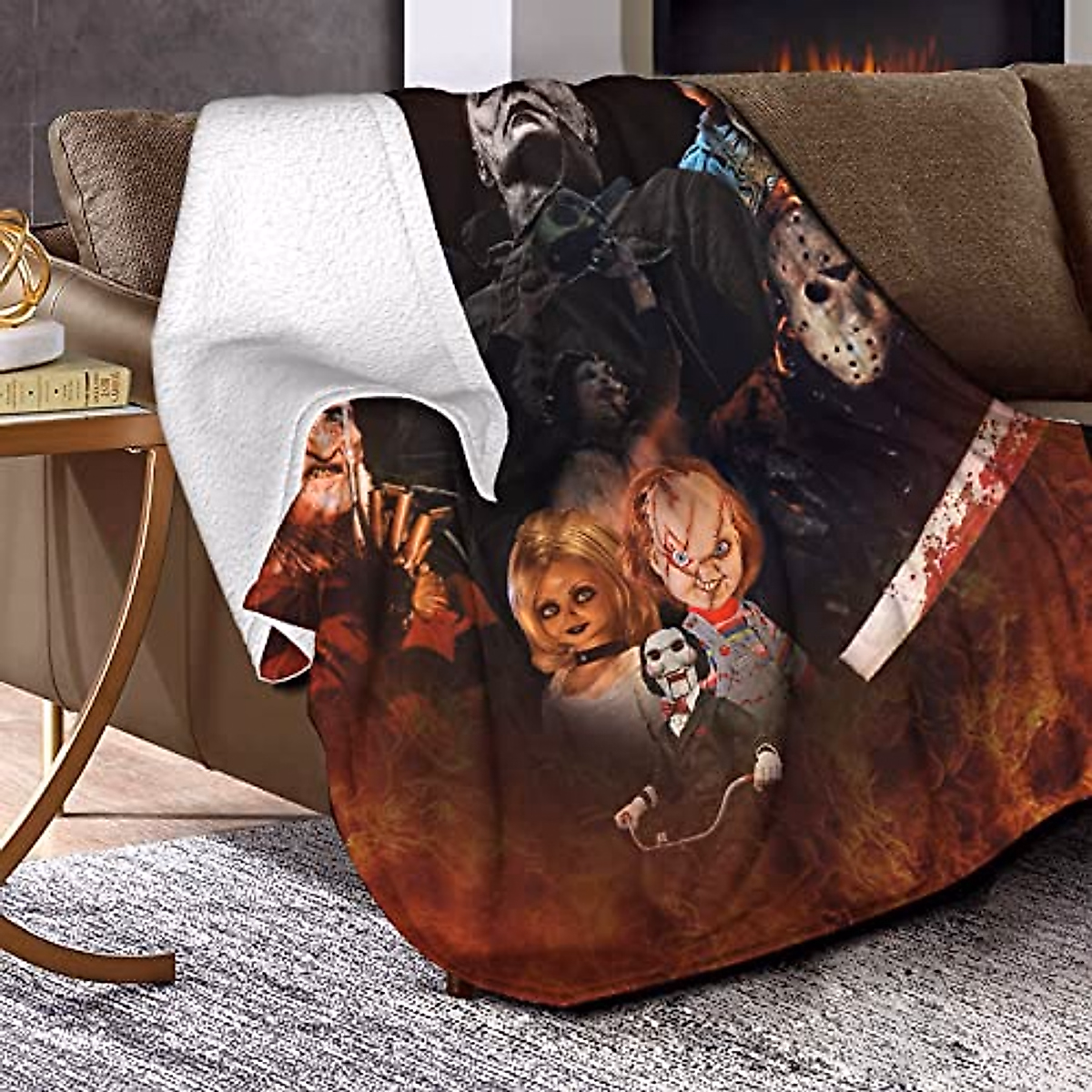 Horror Movie Character Lamb Blanket Soft Fleece Warm Fluffy Throws Blanket Fuzzy Plush Blanket Home Decor Halloween 80x60 in