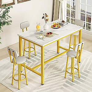 DKLGG 43.3” Dining Table Set for 4, Rectangle Bar Table and Chairs Set with 4 PU Leather Backrest Stools, Pub Dining Room Table Set for Kitchen, Bar, Living Room, Breakfast Nook, Small Space Dinette