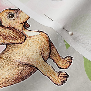 Spoonflower Fabric - Dachshunds Dogwood Blossoms Pink Large Dachshund Dogs Cute Gray Year Printed on Petal Signature Cotton Fabric by The Yard - Sewing Quilting Apparel Crafts Decor