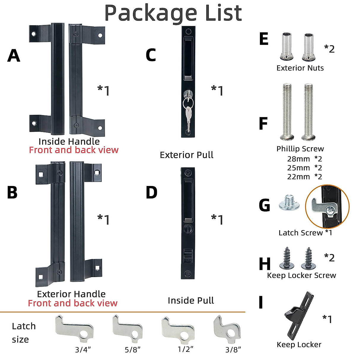 T-HAKEN Sliding Glass Door Replacement with Handles on Both Sides, 6-5/8 Black - Patio Door Handle Set That is 1 in. to 1-1/8 in. Thick Used on Both Left and Right-Handed. (Keyed)