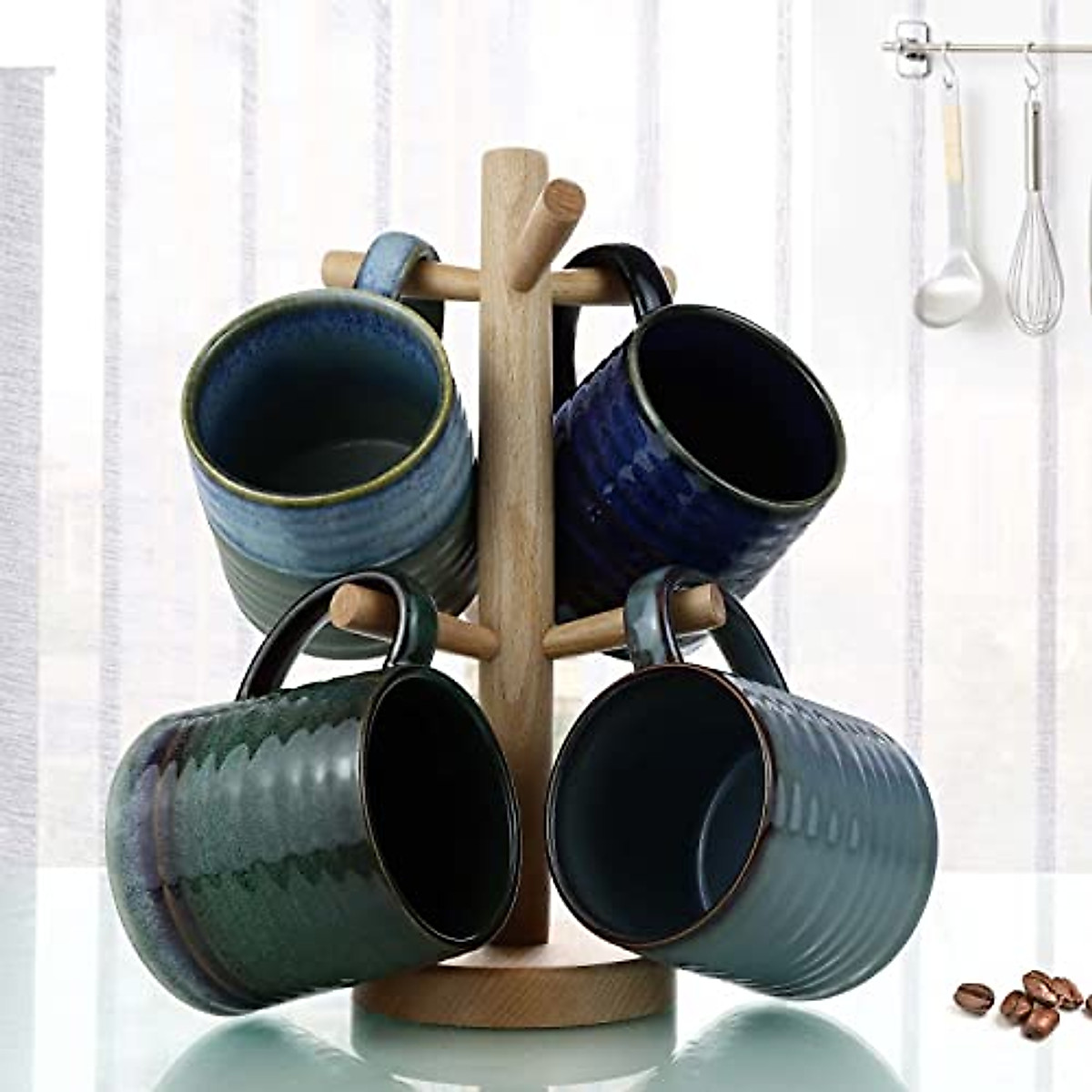 Otevymu 18 Oz Large Ceramic Coffee Mug, Big Handmade Pottery Tea Cup for Office and Home, Big Handle Easy to Hold, Microwave and Dishwasher Safe, Stylish Texture Glaze (Ink Green)