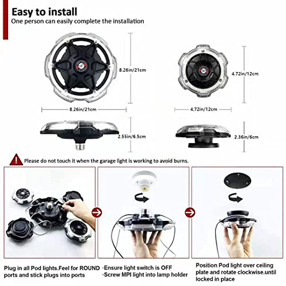 PINSAI LED Garage Light,Super Bright Screw in Aluminium E26/E27 Ceiling Shop Lamp, 120W High Lumen Multi Point Illumination Basement Bulb Fixture,Commercial Bay Lighting for Workshop, Atti