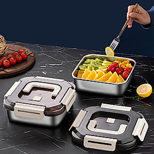 ATRDTO Stainless Steel Food Storage Containers with Lids Airtight Food Containers with Handle Metal Food Prep Containers for Freezer Fridge Oven Dishwasher Safe 95oz