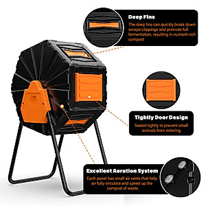 Marcytop Compost Tumbler, Easy Assemble & Efficient Outdoor Compost Bin, 22.5 Gallon/85 Liter High-Volume Tumbling Composter for Garden, Kitchen, and Yard Waste, Orange Door