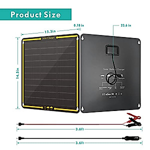 12V 20W Solar Battery Charger, Solar Trickle Charger for Car Battery, Solar Car Battery Maintainer with Built-in MPPT Charge Controller for Car, Boat, Camper, Alligator Clip, Cigarette Lighter Plug