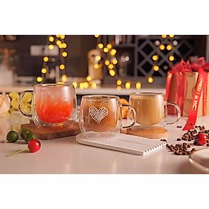 CNGLASS 16oz Double Walled Glass Coffee Mugs(4-pack),Large Clear Coffee Cups with Handle,Glass Espresso Mugs for Latte,Cappuccino,Tea