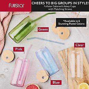 fullstar Glass Cups with Lids and Straws - Drinking Glasses, Glass Tumbler with Straw and Lid, Iced Coffee Cups, Glass Coffee Cups with Bamboo Lids (Multicolor No Sleeves, 8 Pack)