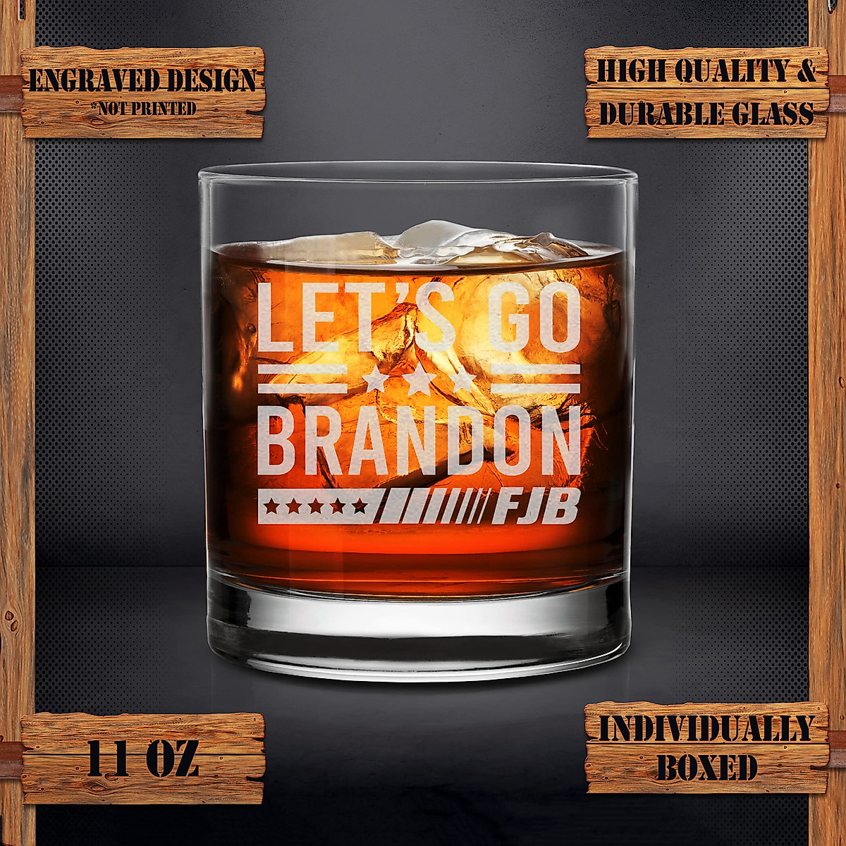 NeeNoNex Let's Go Brandon - Laser Engraved Whiskey Glass Funny and Sarcastic Design for Republicans Conservative Gift