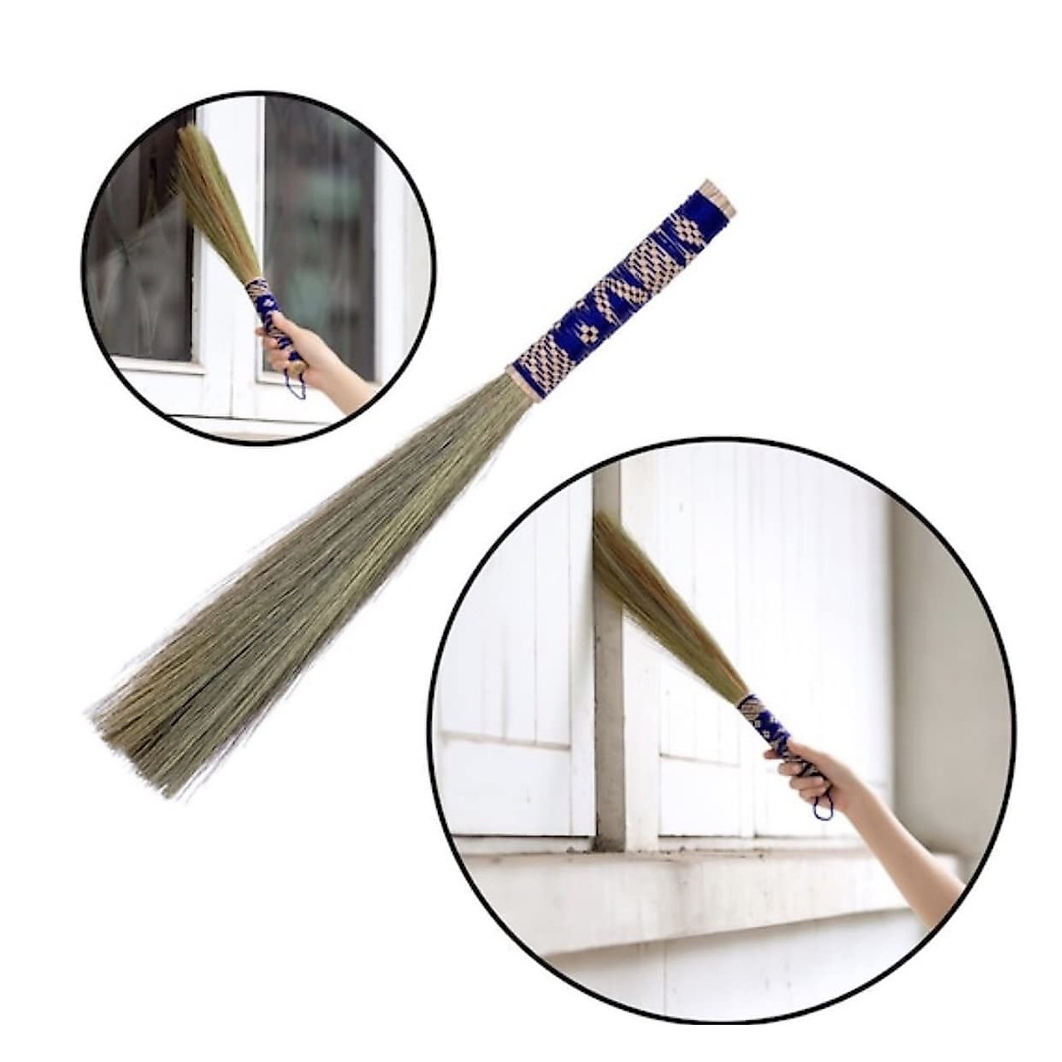 SN SKENNOVA - 14 inch Tall of Duster Brush Broom Bamboo Grass Embroidery Woven Nylon Thread Handle Multi Color on Random