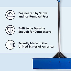The Snowcaster 48 Inch Snow Pusher & Barn Shovel 48UPH | Heavy Duty 48” X 9.5” Polyethylene Blade | Snow Removal - Driveway, Doorway, Sidewalks | Commercial & Residential – Blue