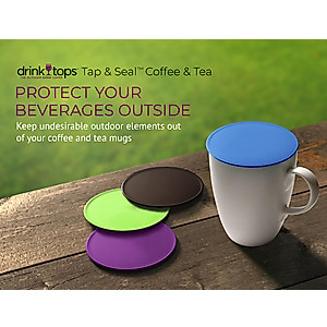 Drink Tops Tap and Seal Coffee and Tea Covers - Gently Suctions to Mugs to Keep Drinks Warmer Longer and Reduce Splashing - BPA Free Silicone Coffee Mug Cover - 4pk - Silo