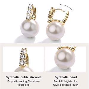 Pearl Earrings for Women 14K Gold Plated Hypoallergenic Pearl Earrings 5A Cubic Zirconia Dangle Earrings Elegant Jewelry (1-Gold)