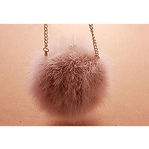 Flada Women's Faux Fluffy Feather Round Clutch Shoulder Bag, Apricot, Medium